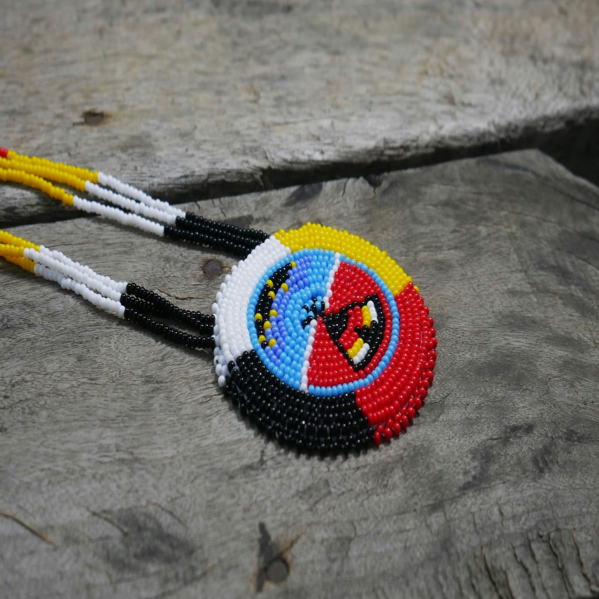 Native American Style Beaded 4 Direction Medallion Necklace (Multicolor ...