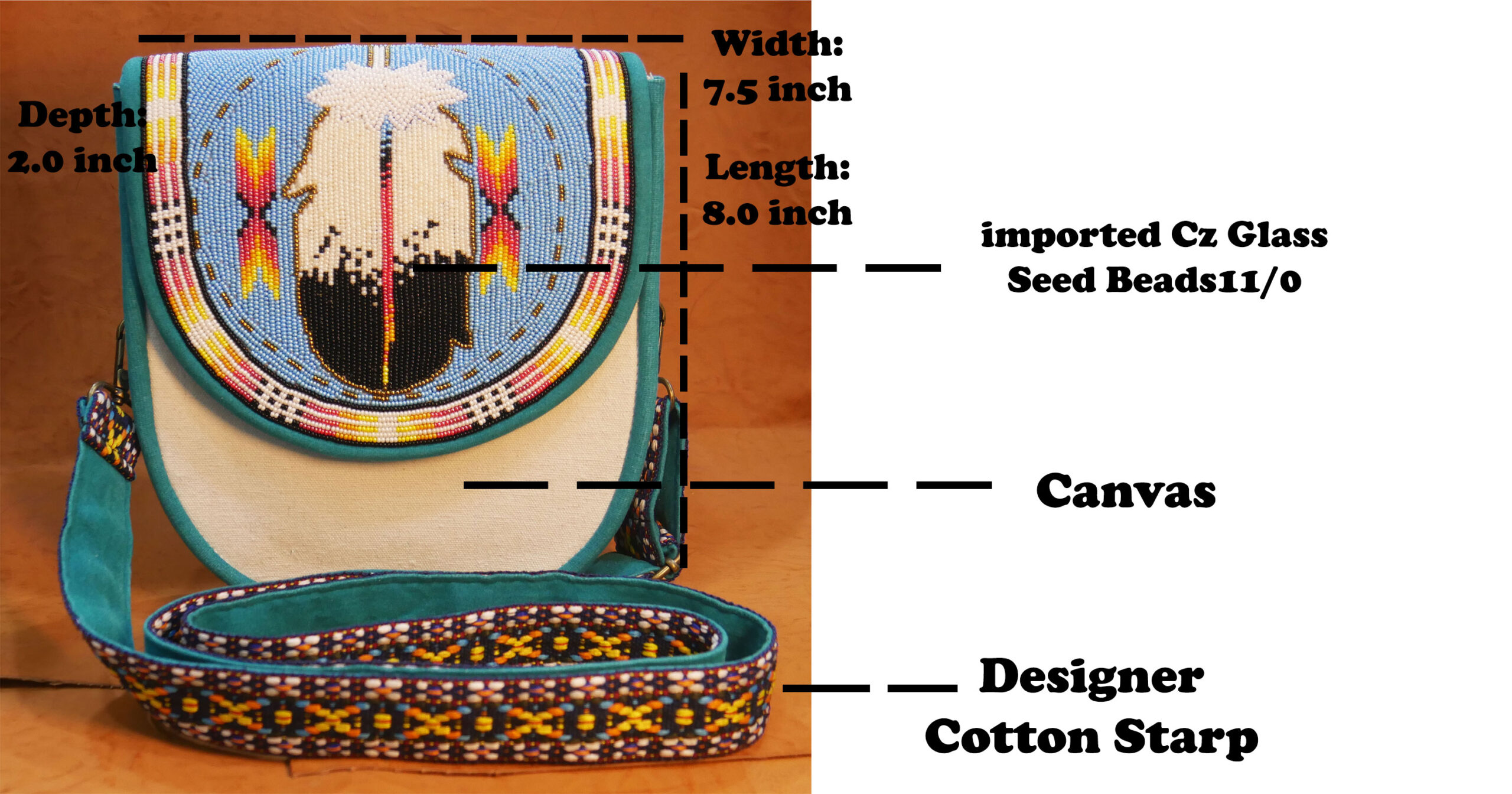 Handmade Native American Beaded Canvas Crossbody Bag , Shoulder Bag ...